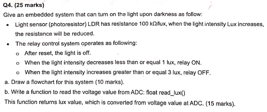Q4. (25 marks) Give an embedded system that can turn | Chegg.com