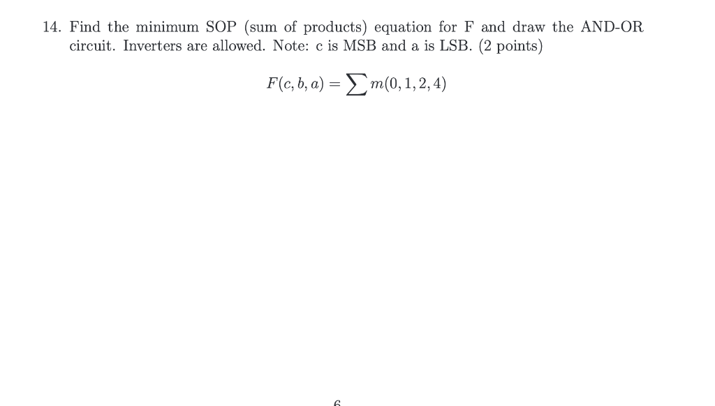 Solved 14. Find the minimum SOP (sum of products) equation | Chegg.com