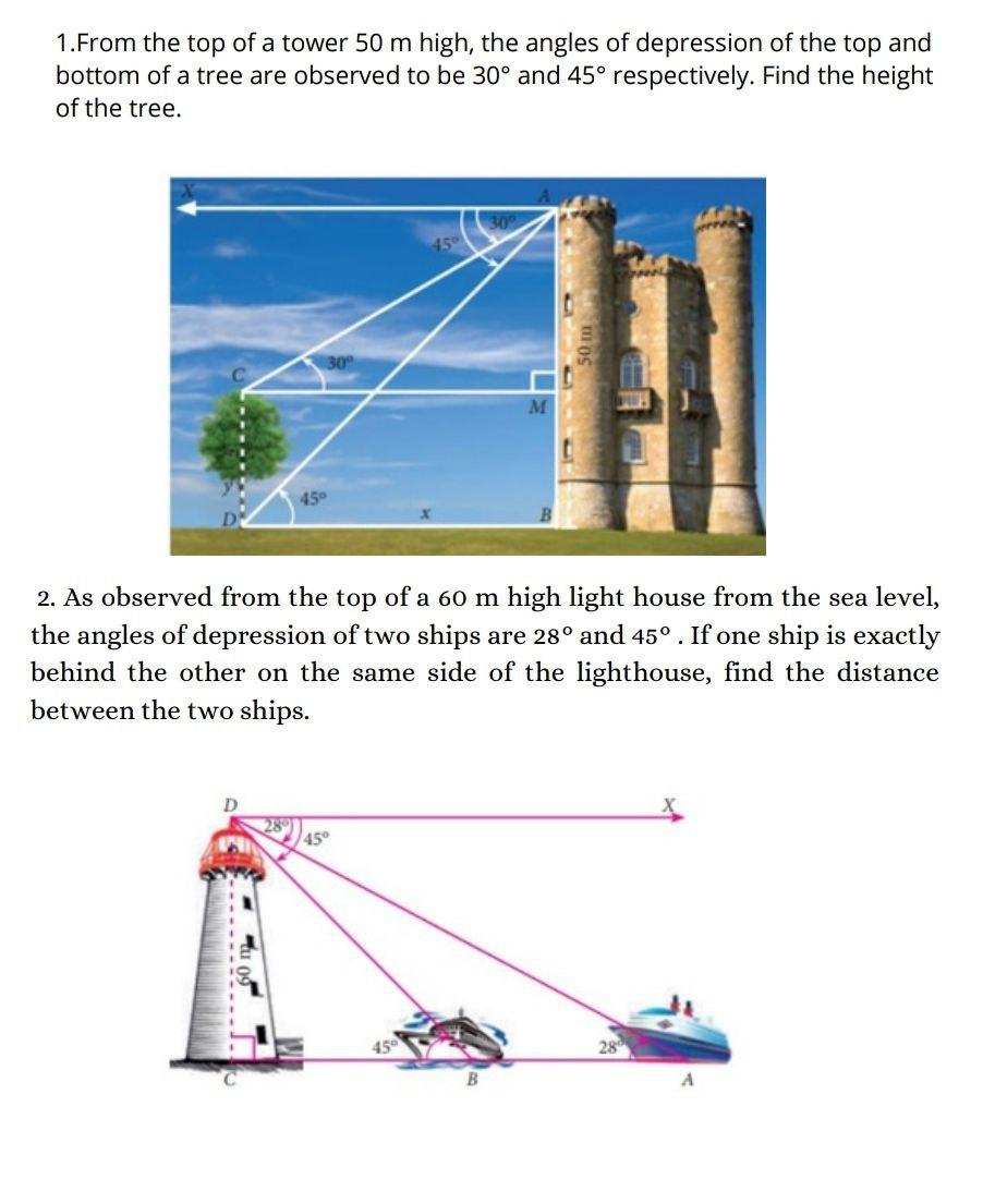Solved 1.From the top of a tower 50 m high, the angles of | Chegg.com
