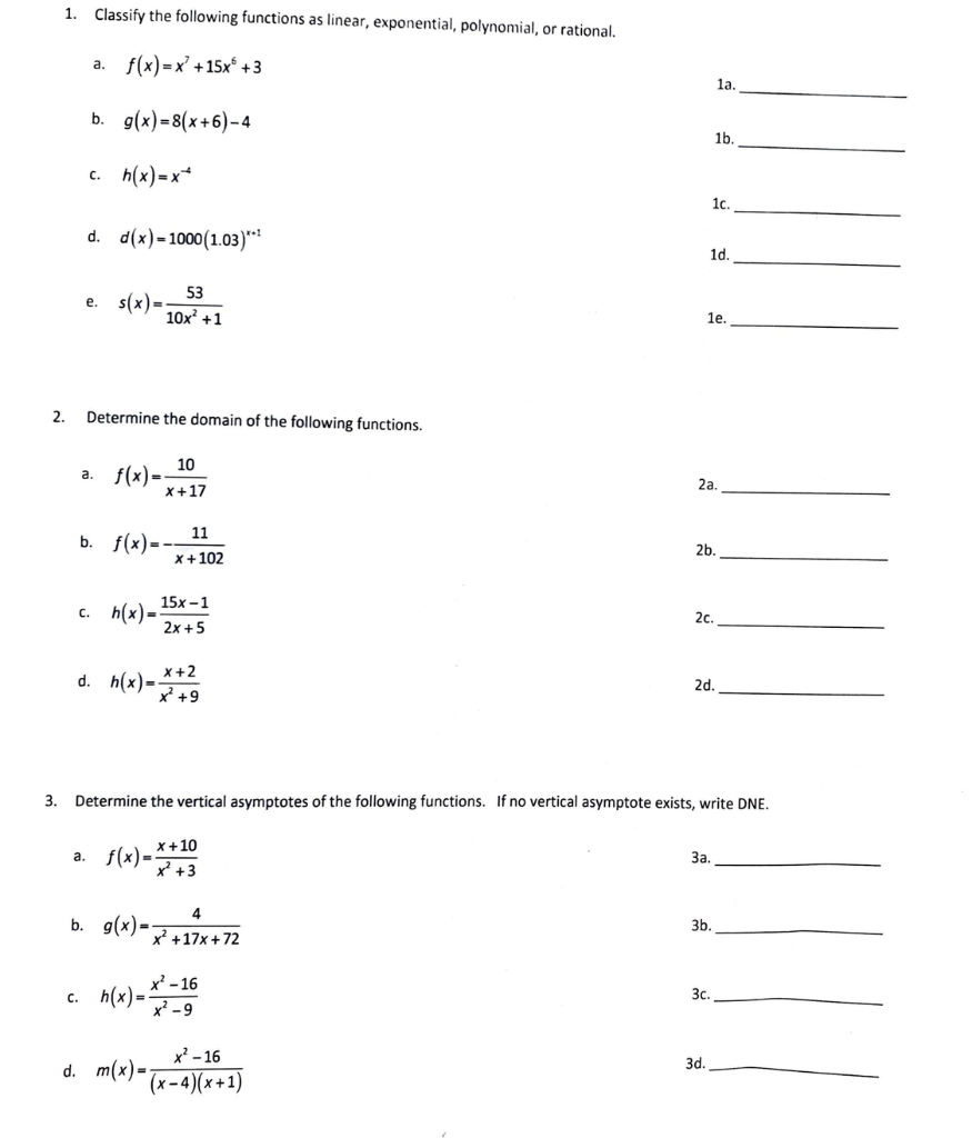 Solved 1. Classify the following functions as linear, | Chegg.com