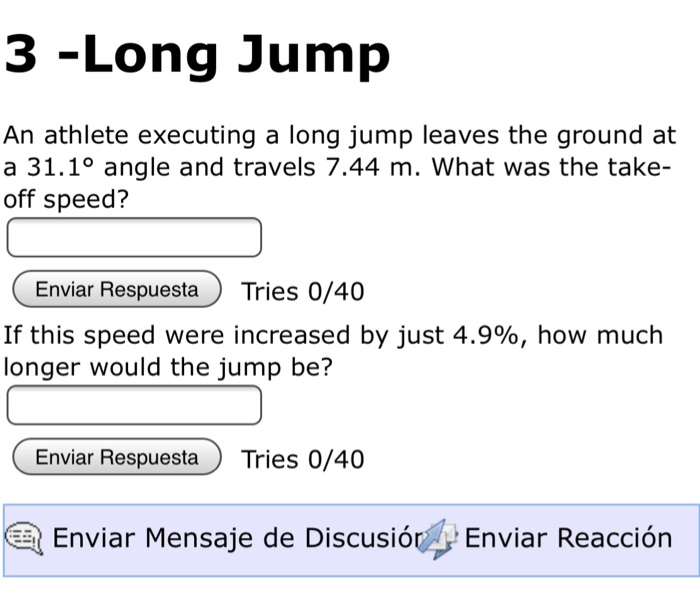 Solved 3 -Long Jump An athlete executing a long jump leaves | Chegg.com