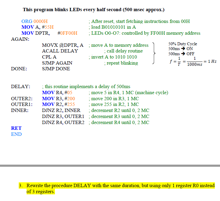 Solved This program blinks LEDs every half second (500 msec | Chegg.com
