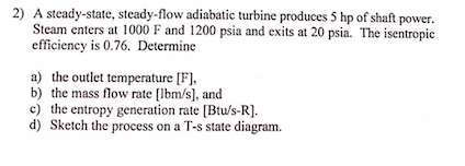 Solved 2) A steady-state, steady-flow adiabatic turbine | Chegg.com