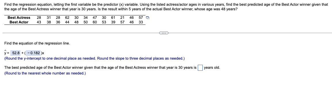 Solved Find the regression equation, letting the first | Chegg.com