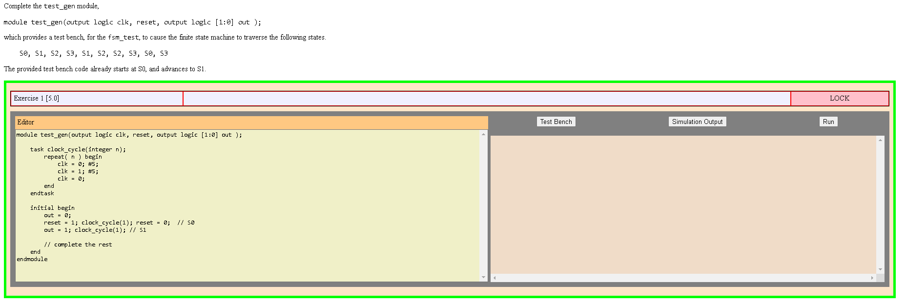 Solved Complete the test_gen module, module test_gen (output | Chegg.com