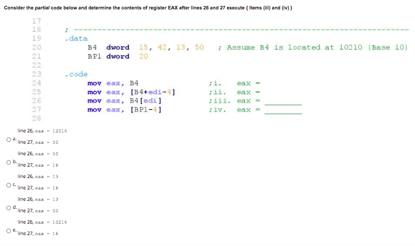 Solved Consider the partial code below and determine the | Chegg.com