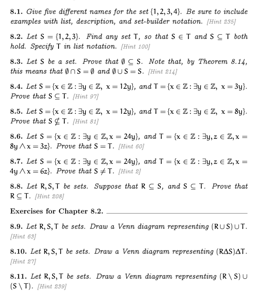Solved 8.1. Give five different names for the set {1,2,3,4}. | Chegg.com
