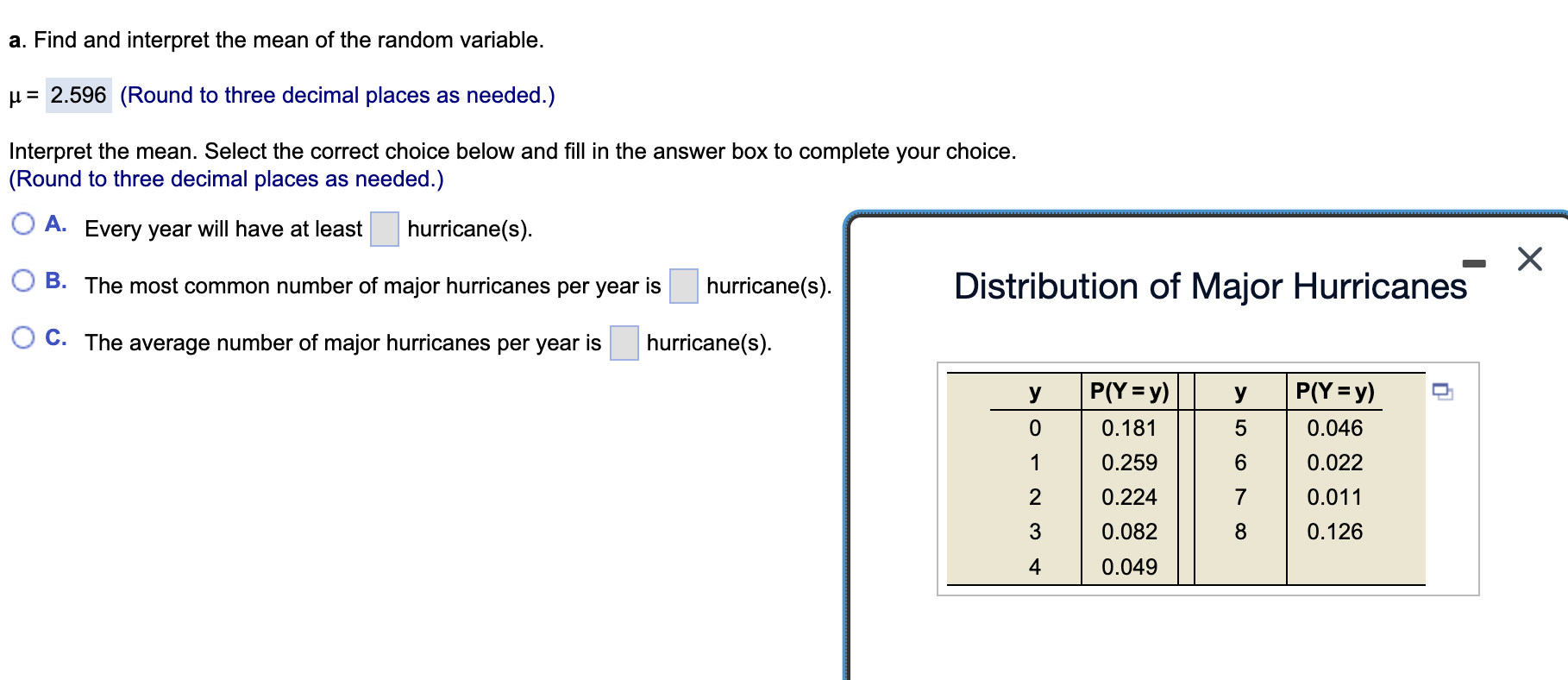 Solved μ=2.596 (Round to three decimal places as needed.) | Chegg.com
