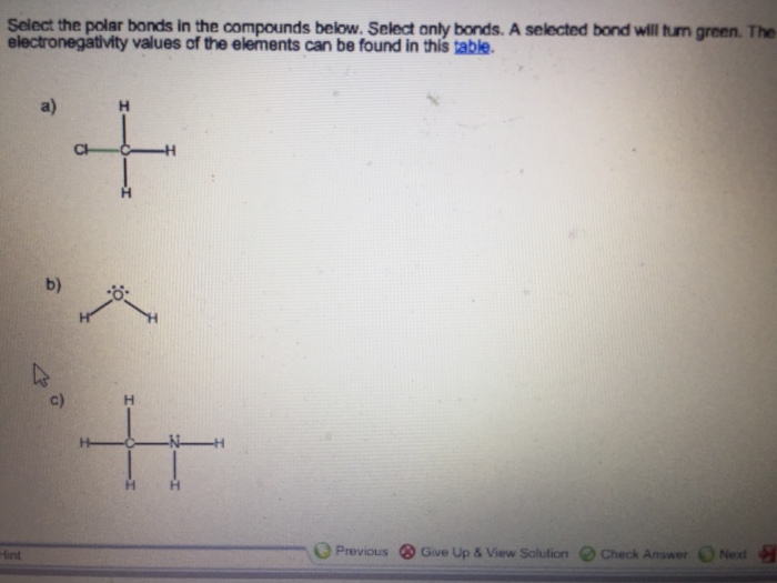 Solved Select the polar bonds in the compounds below. Select | Chegg.com