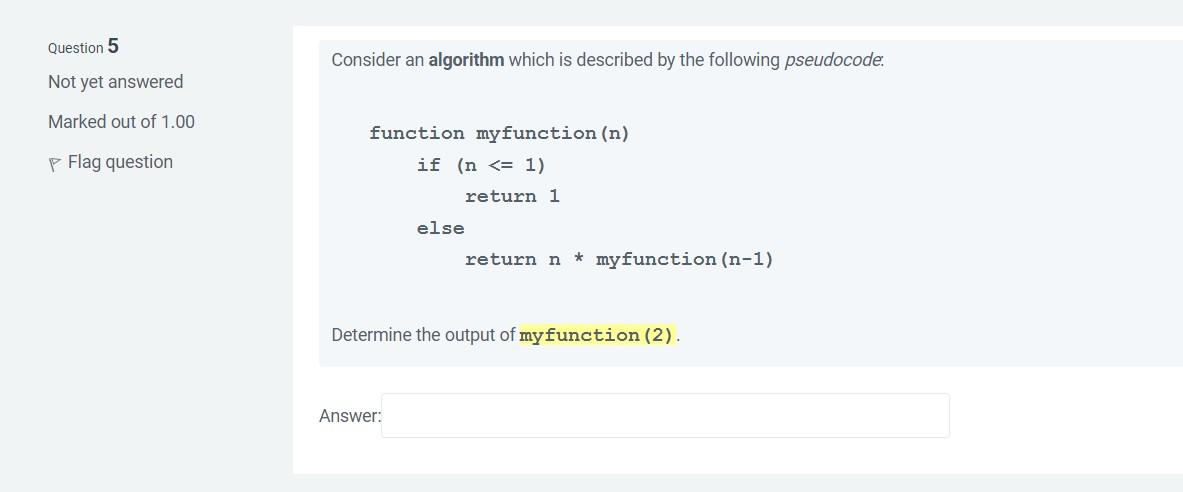 Solved Question 1 Consider an algorithm which is described | Chegg.com