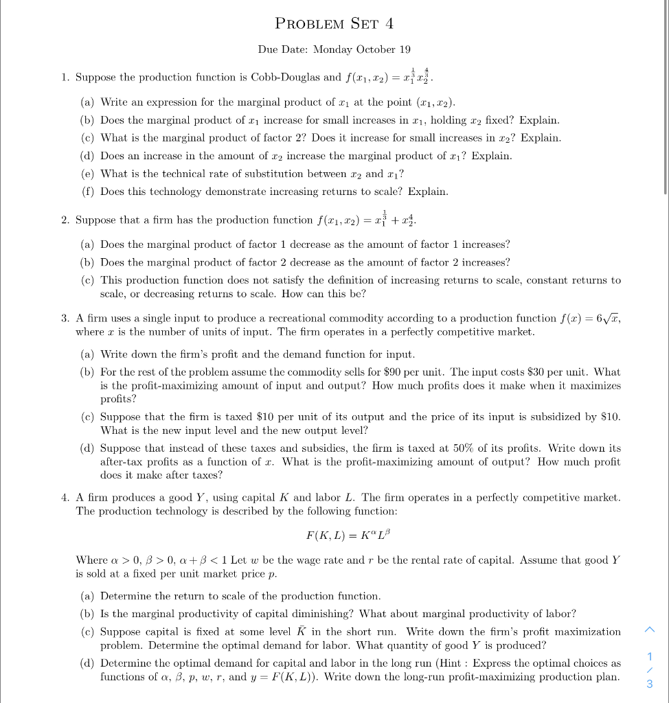 Solved PROBLEM SET 4 Due Date: Monday October 19 1. Suppose | Chegg.com