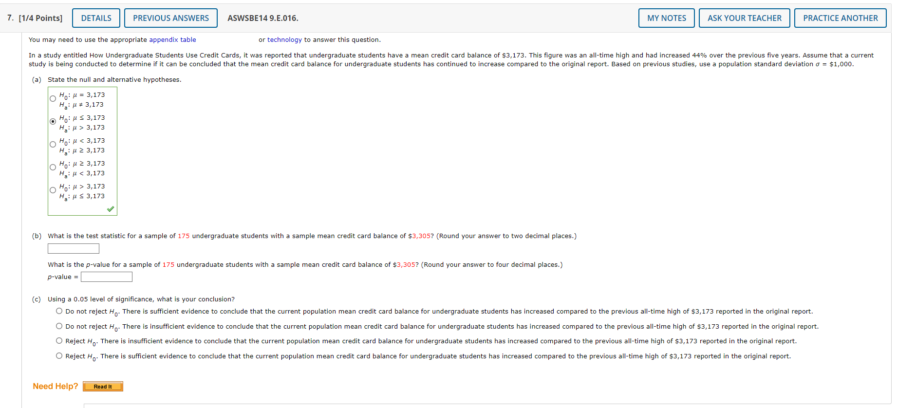 Solved What is the p-value for a sample of 175 undergraduate | Chegg.com