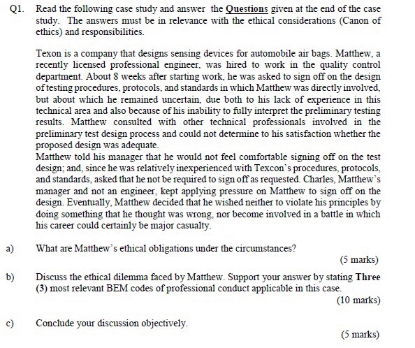 01. Read the following case study and answer the | Chegg.com