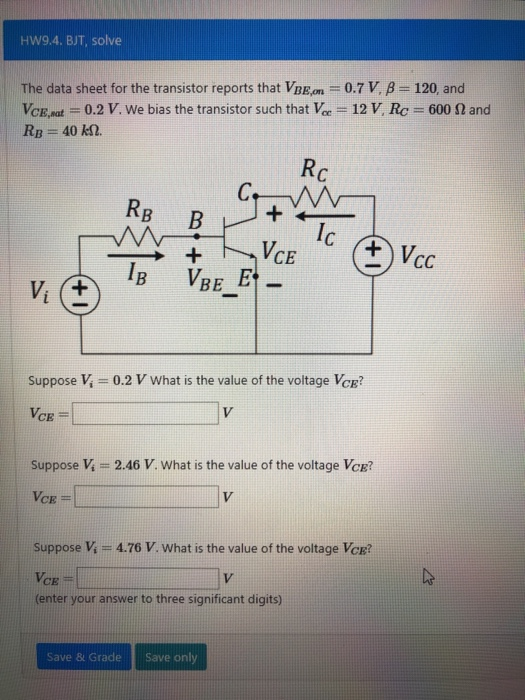 Solved HW9.4. BJT, solve The data sheet for the transistor | Chegg.com