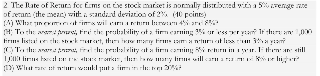 Solved 2. The Rate of Return for firms on the stock market | Chegg.com