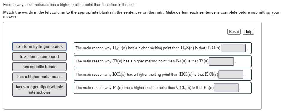 Solved Explain why each molecule has a higher melting point | Chegg.com