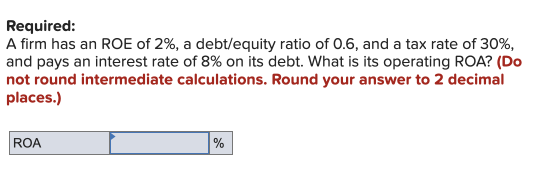 Solved Required: A firm has an ROE of 2%, a debt/equity | Chegg.com