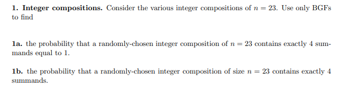 Solved 1. Integer compositions. Consider the various integer | Chegg.com
