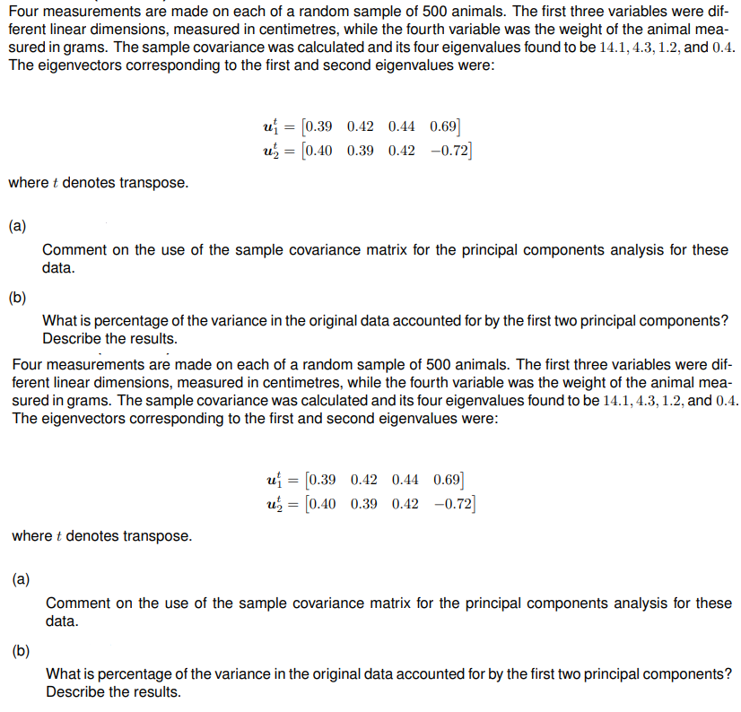 Solved Four measurements are made on each of a random sample | Chegg.com