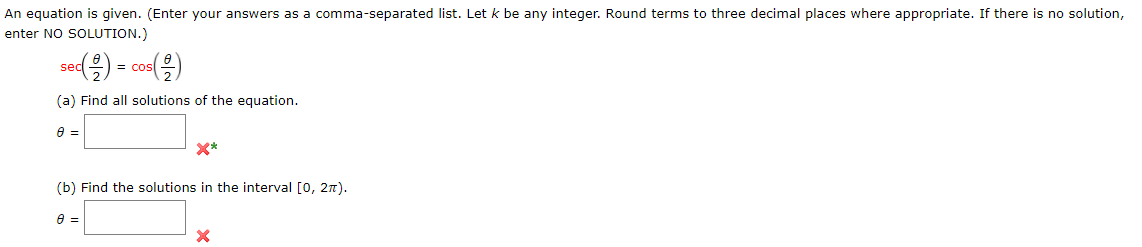 Solved An equation is given. (Enter your answers as a | Chegg.com