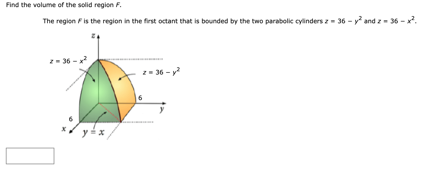 Solved Find the volume of the solid region F. The region F | Chegg.com