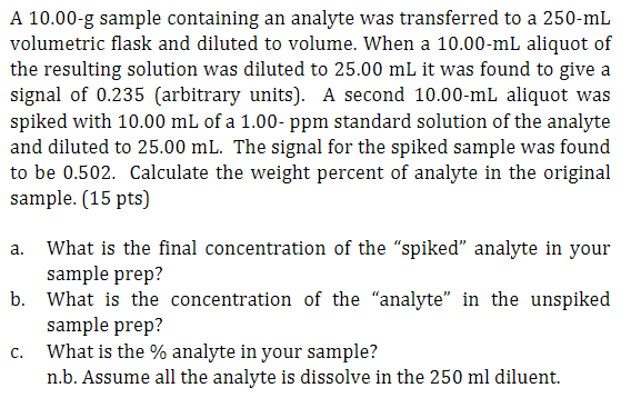 Solved A 10.00-g sample containing an analyte was | Chegg.com