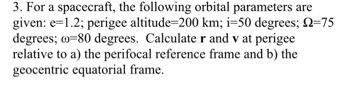 Solved 3. For a spacecraft, the following orbital parameters | Chegg.com