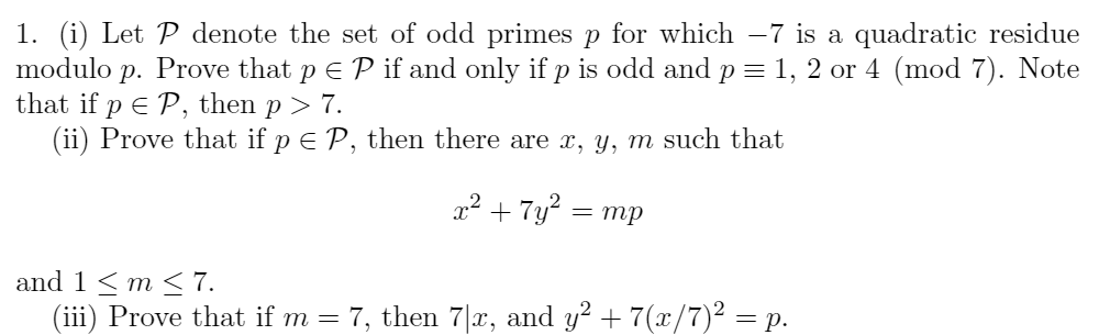Solved 1. (i) Let P denote the set of odd primes p for which | Chegg.com