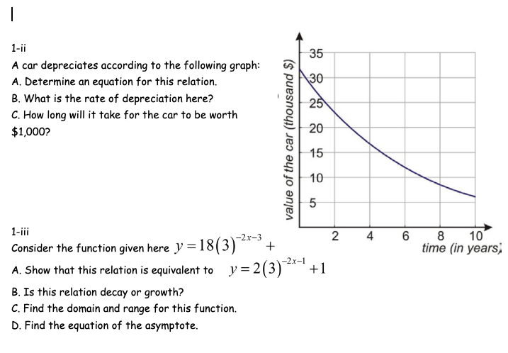 Solved 1-ii A car depreciates according to the following | Chegg.com