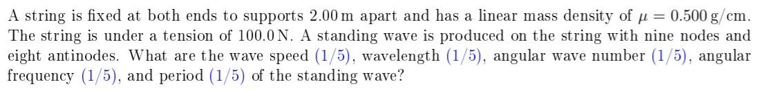 Solved A string is fixed at both ends to supports 2.00 m | Chegg.com
