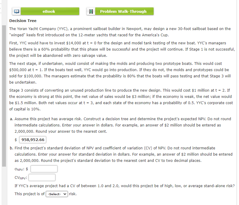 Solved eBook Problem Walk-Through Decision Tree The Yoran | Chegg.com