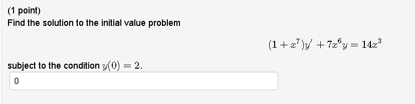 Solved (1 ﻿point)Find the solution to the initial value | Chegg.com