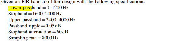 Solved Given an FIR bandstop filter design with the | Chegg.com