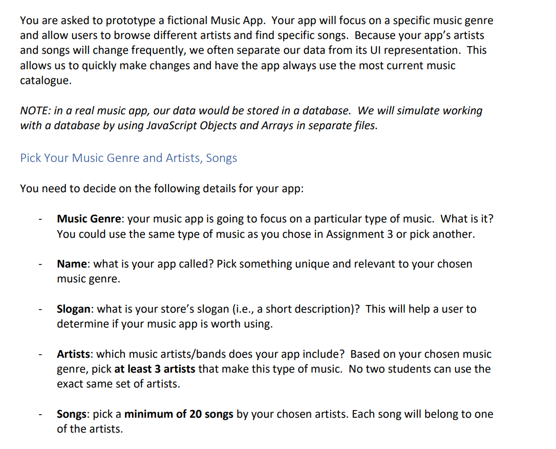 Solved continue to iterate on your previous work Music App | Chegg.com