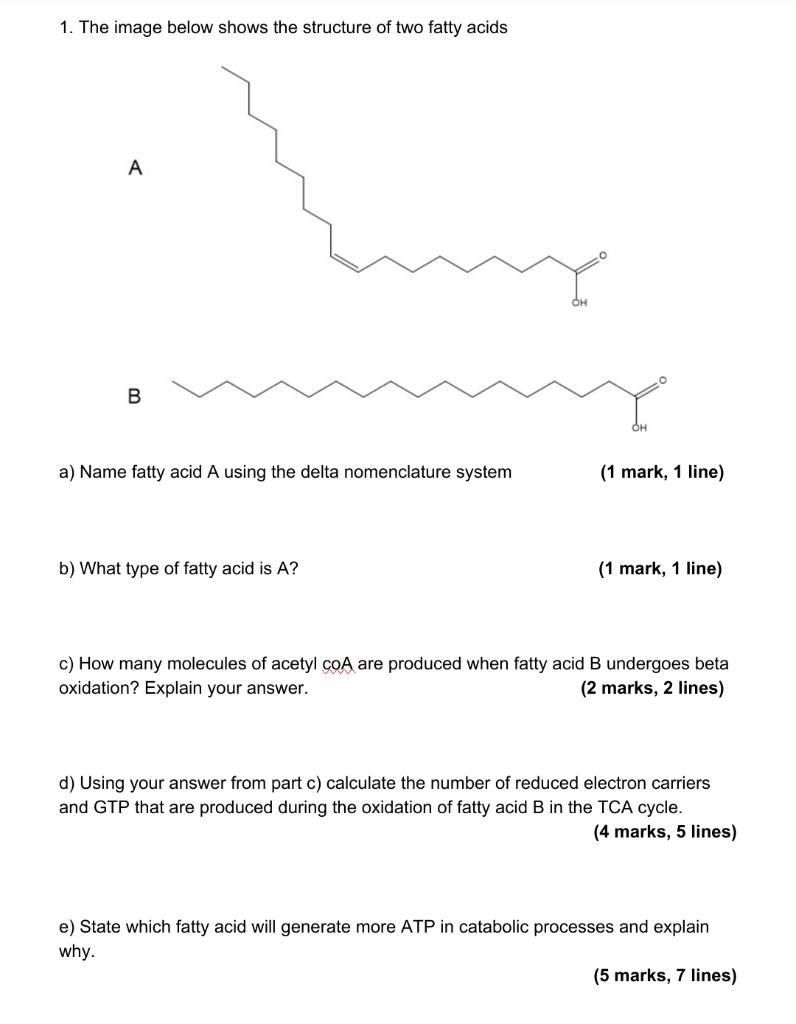 Solved 1. The image below shows the structure of two fatty | Chegg.com