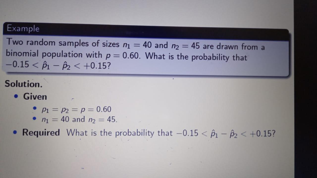 Solved Example Two random samples of sizes n1 = 40 and n2 = | Chegg.com