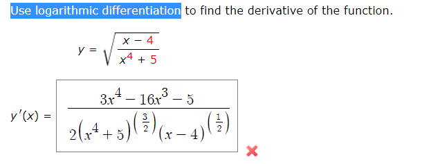 Solved If f(x)=cos(ln(x8)), find f′(1) f′(1)=Use logarithmic | Chegg.com