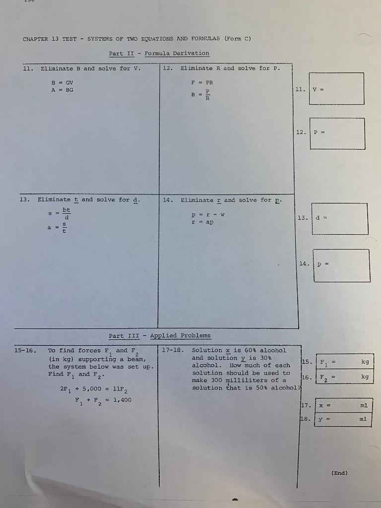 Solved CHAPTER 13 TEST - SYSTEMS OF TWO EQUATIONS AND | Chegg.com