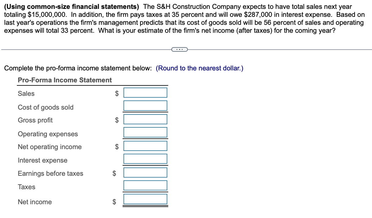 Solved (Using common-size financial statements) The S\&H | Chegg.com