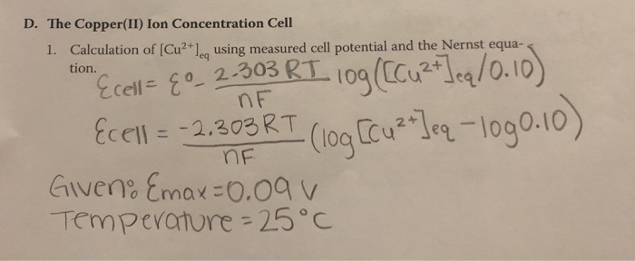Solved D. The Copper(II) Ion Concentration Cell 1. | Chegg.com