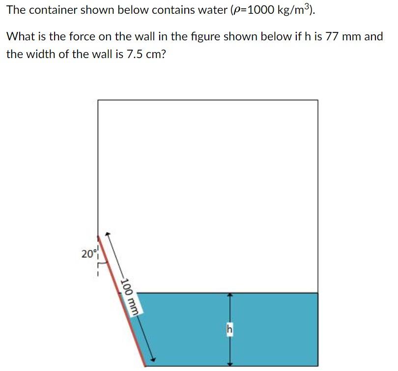 Solved The container shown below contains water (p=1000 | Chegg.com