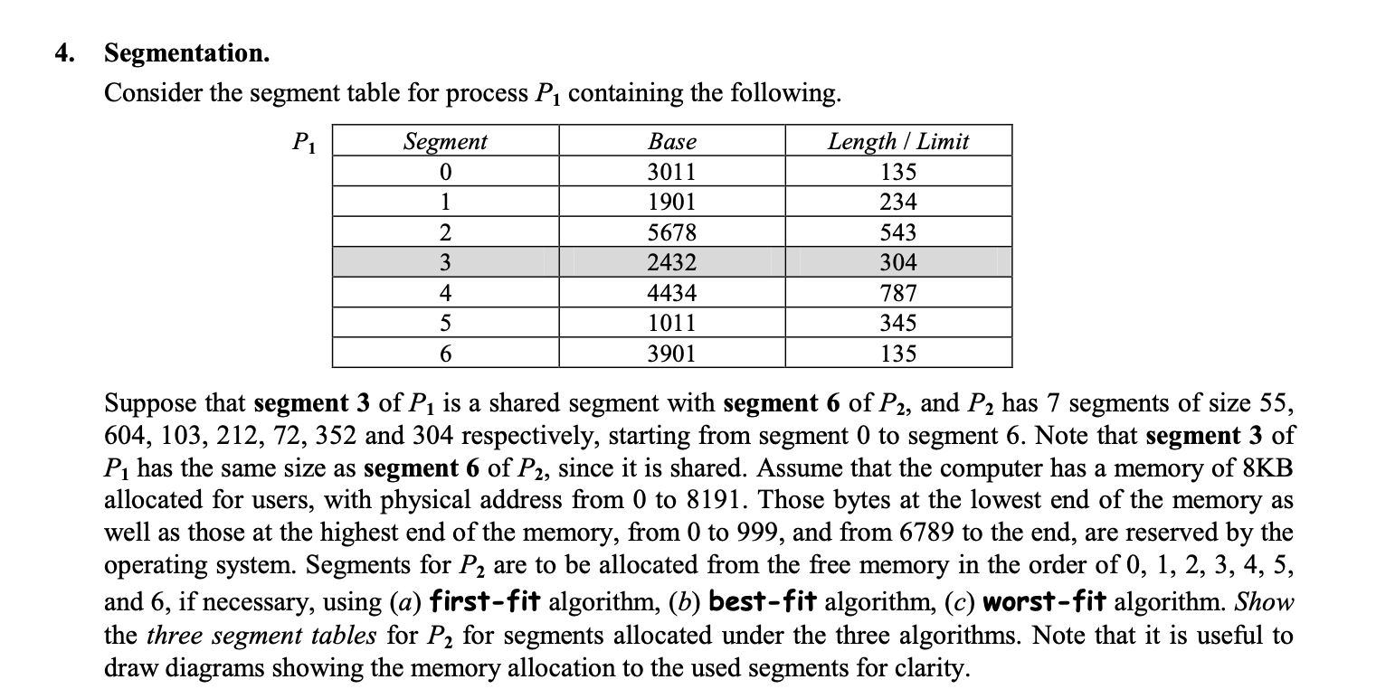 4. Segmentation. Consider the segment table for | Chegg.com