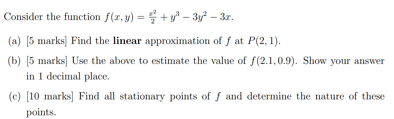 Solved Consider the function f(x,y)=2x2+y3−3y2−3x. (a) [5 | Chegg.com