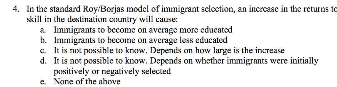 Solved 4. In the standard Roy/Borjas model of immigrant | Chegg.com