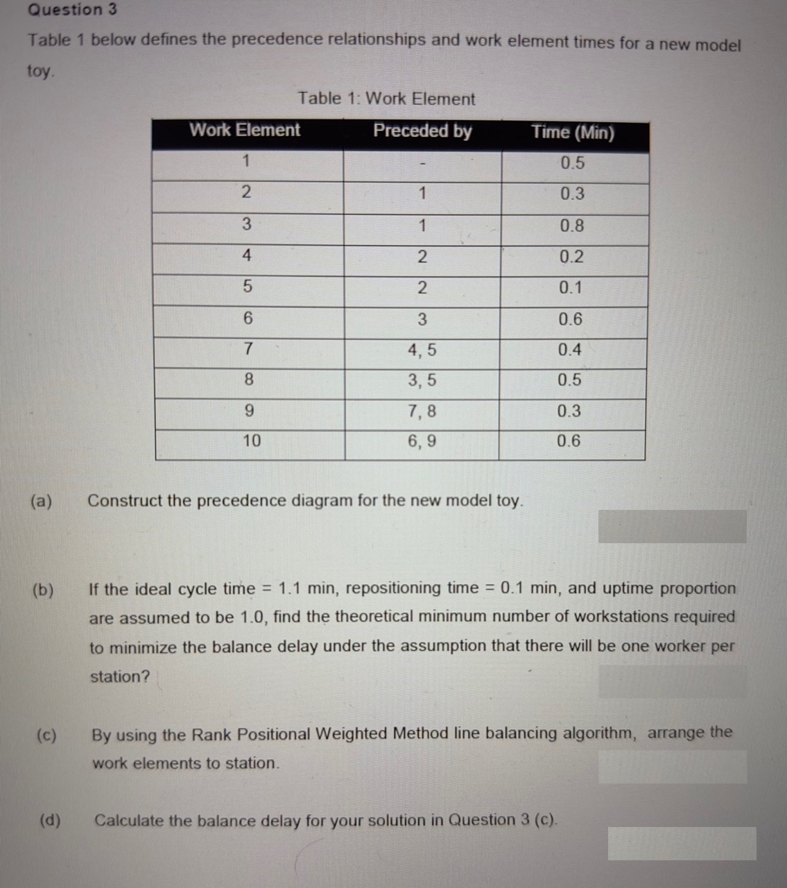 Solved Question 3 Table 1 below defines the precedence | Chegg.com