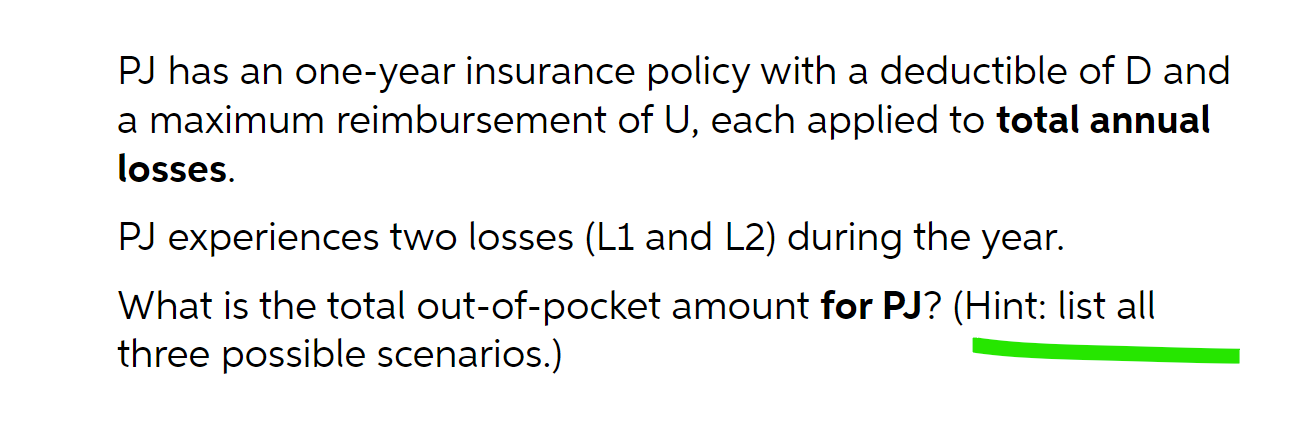 Solved PJ has an one-year insurance policy with a deductible | Chegg.com