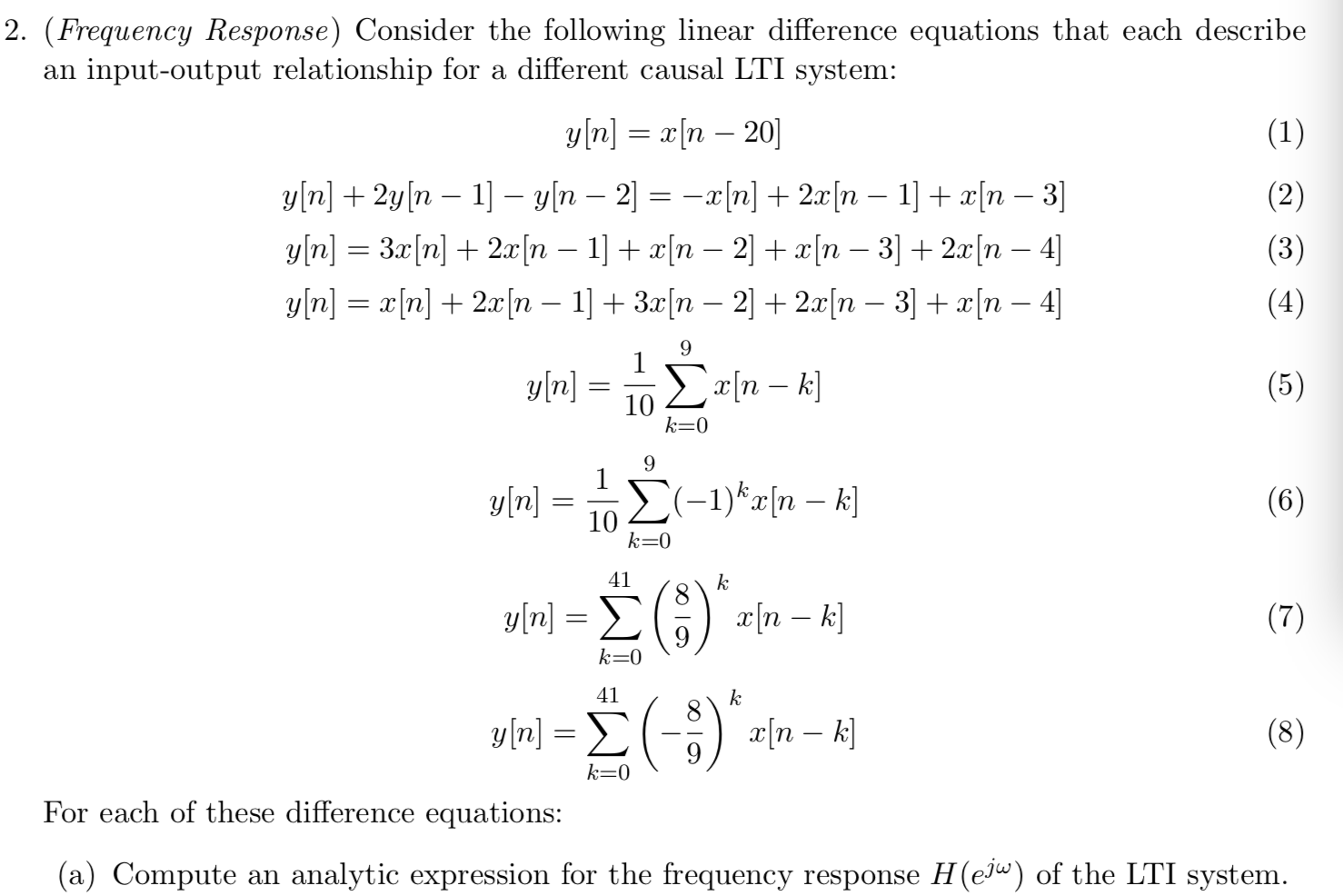 Solved 2. (Frequency Response) Consider the following linear | Chegg.com