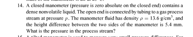 Solved 14. A closed manometer (pressure is zero absolute on | Chegg.com