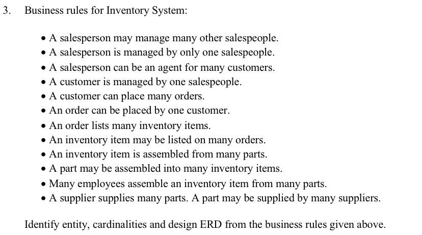 Solved Business rules for Inventory System: - A salesperson | Chegg.com