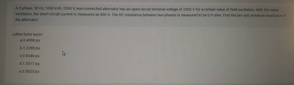 Solved A 3-phase, 50 Hz,1000kVA,2300 V, wye-connected | Chegg.com